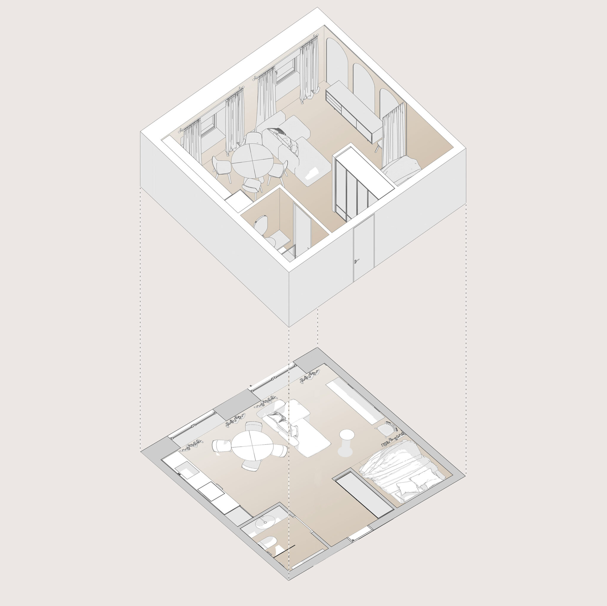 Expanding the narrow space of 34sqm apartment with bright colors